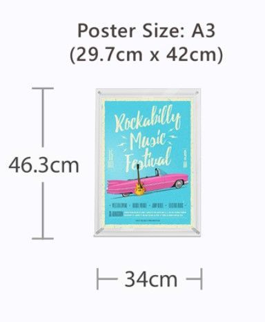 acrylic pocket poster frame wall mount with spacer A3 size - Library ...
